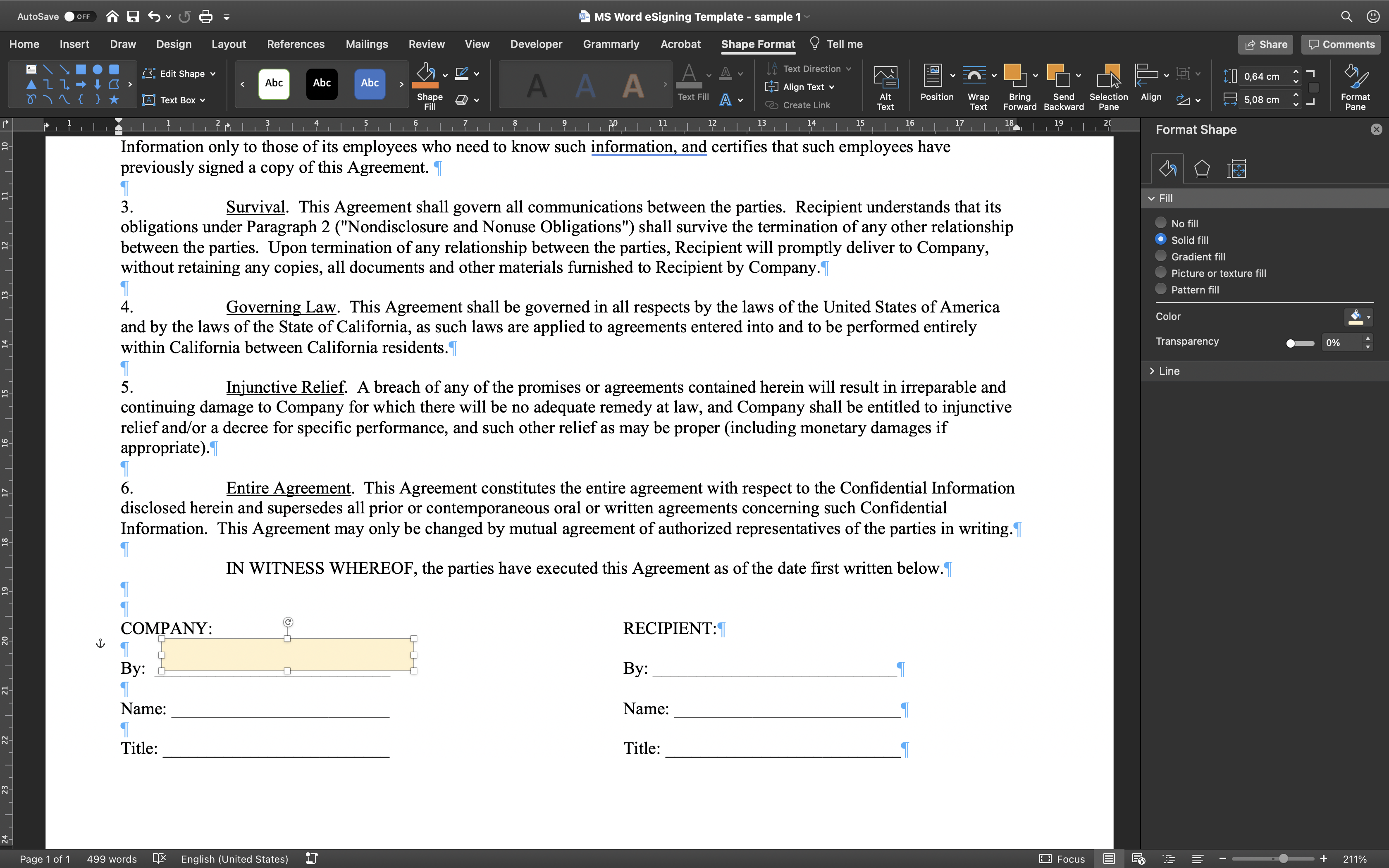 Dynamic MS Word eSigning Templates